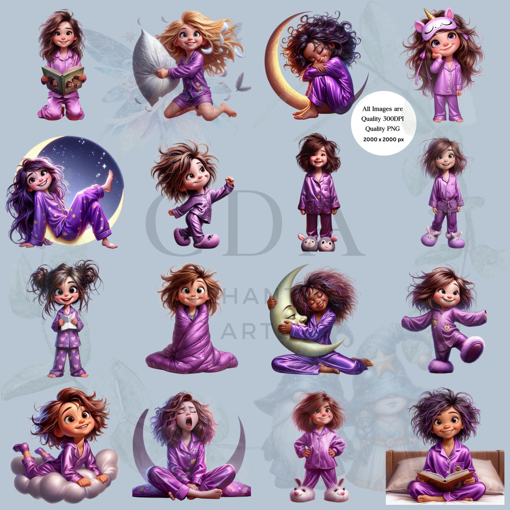 Girl in Pyjamas Clipart PNG Set | Watercolour Cute Quirky Funny | Junk ...