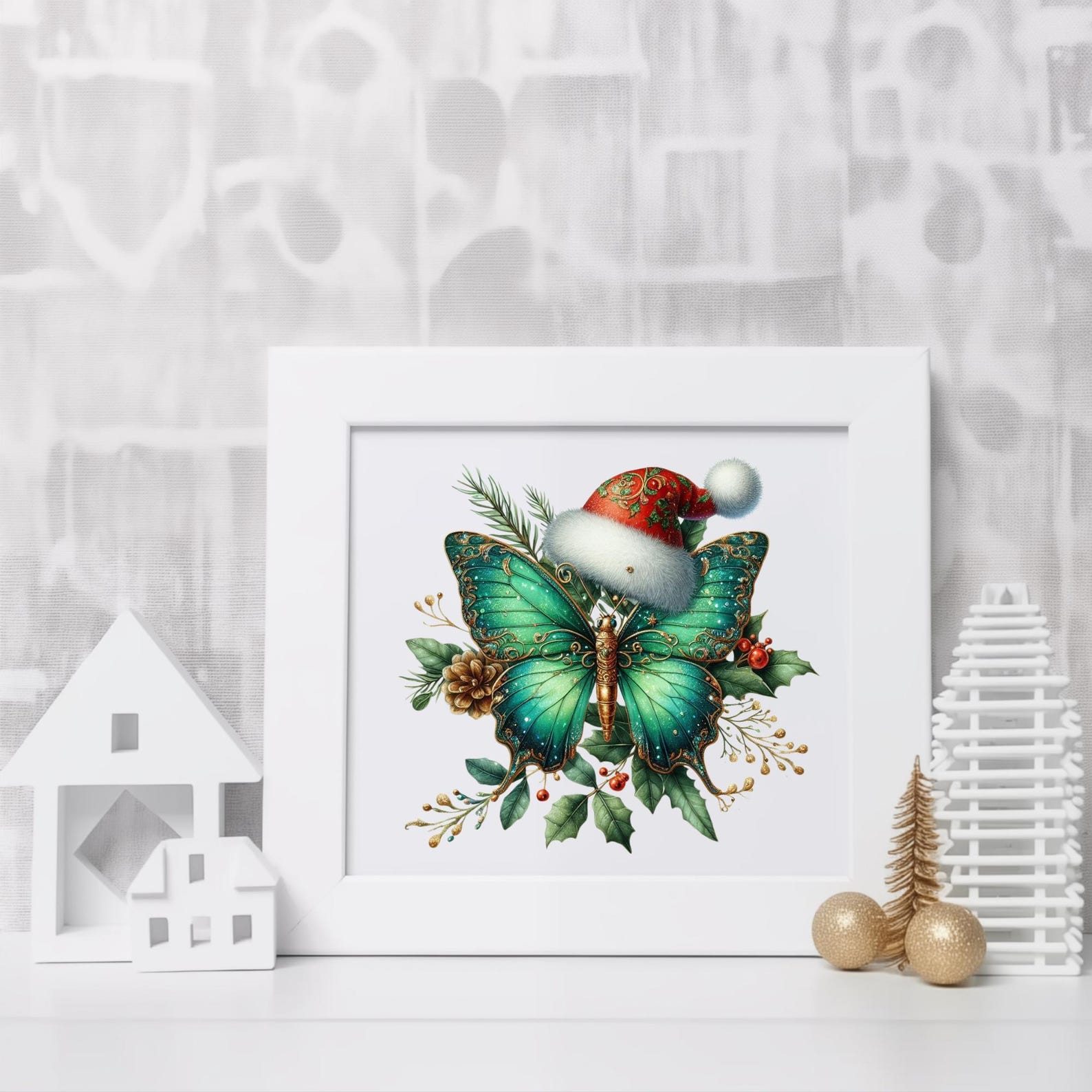 Christmas Butterfly Clipart PNG Set | Holiday Watercolor Festive ...