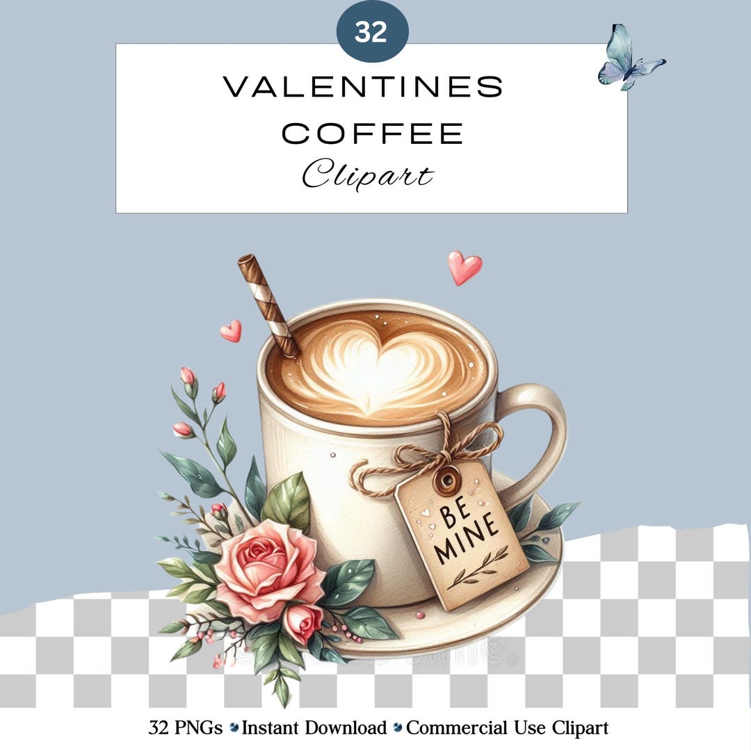 Valentine Coffee Clipart PNG Bundle | Cafe Love Romance | Junk Journal ...