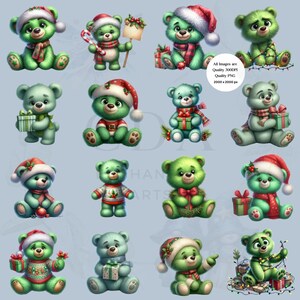 Christmas Green Teddy Bears Clipart PNG Bundle | Holiday Sublimation ...