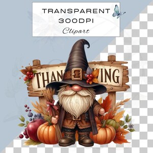 Thanksgiving Gnome PNG Clipart | Whimsical Gnome | Watercolor PNG ...