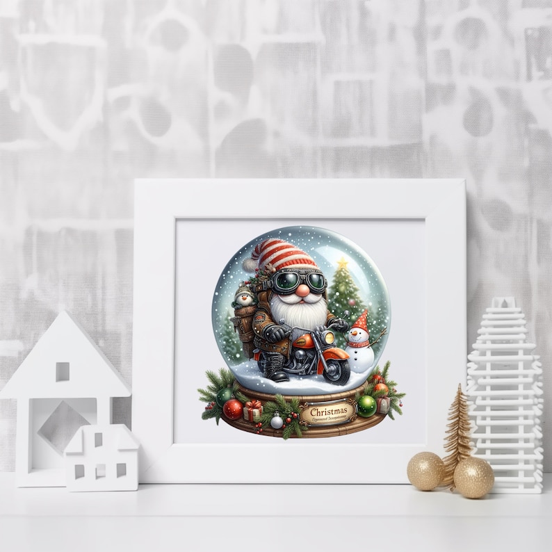 Christmas Snowglobe Biker Gnome Clipart | Festive PNG Clip Art ...