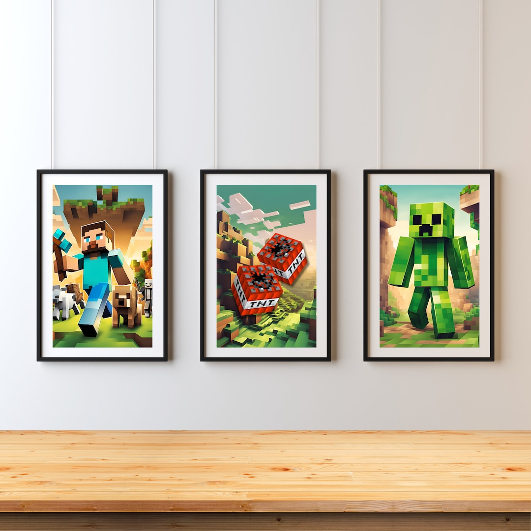 Minecraft Creeper TNT Set of 3 Poster Prints Boys Girls Kids Bedroom ...