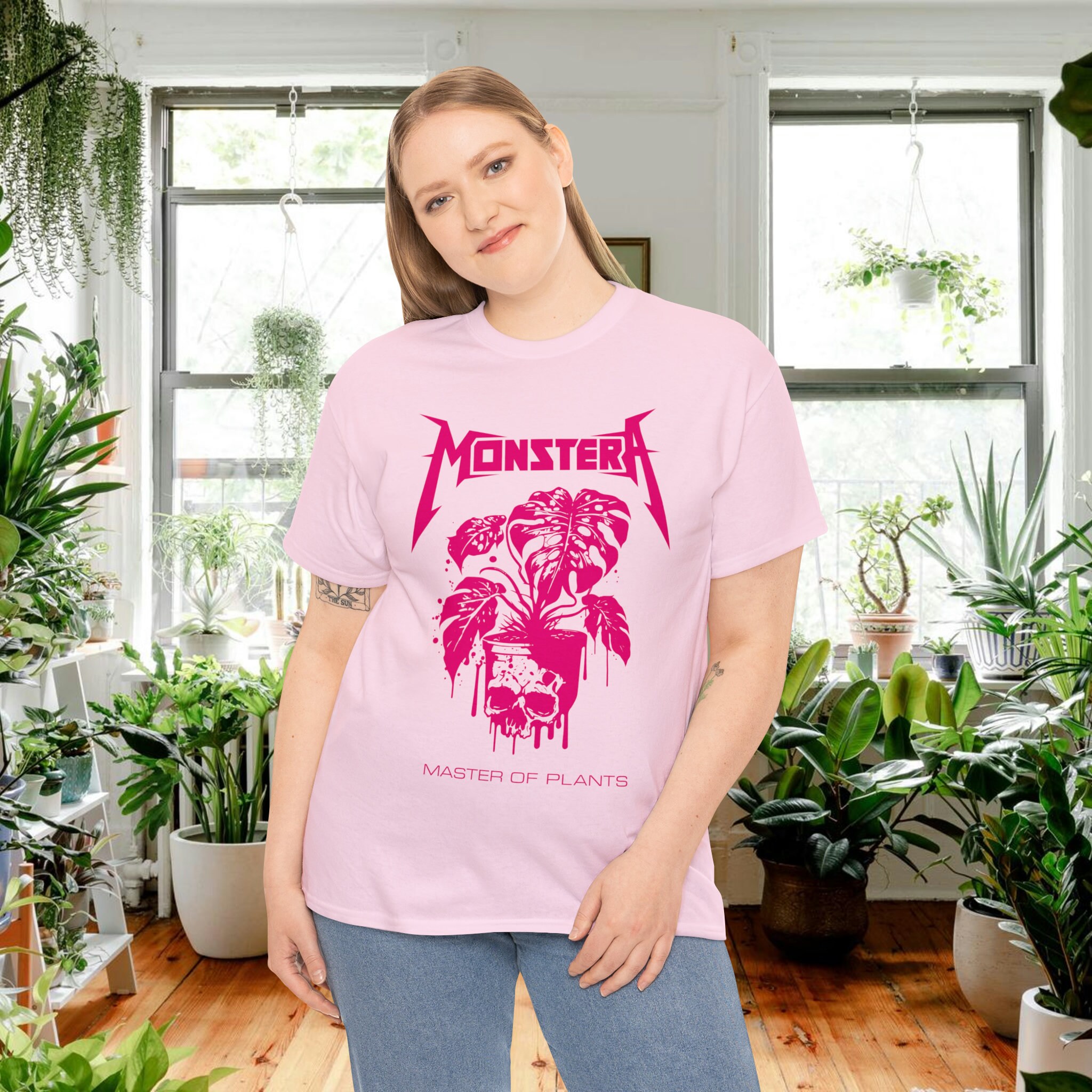 Monstera Metal Head Shirt Pink Plant Lover Gift Idea Punk Rock T Shirt ...