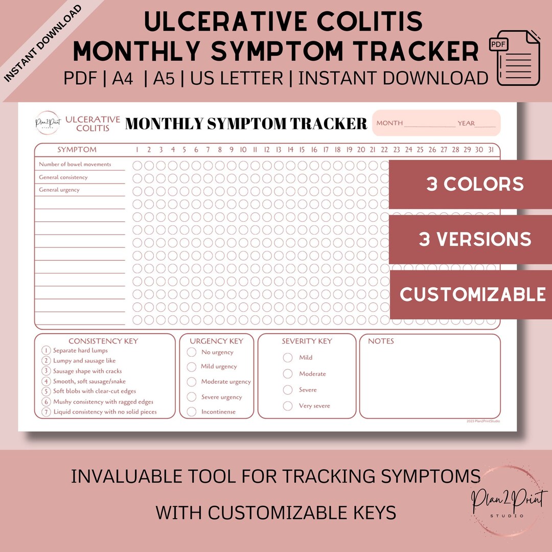 Printable Monthly Ulcerative Colitis Symptom Tracker, Health Tracker, IBD, Customizable ...