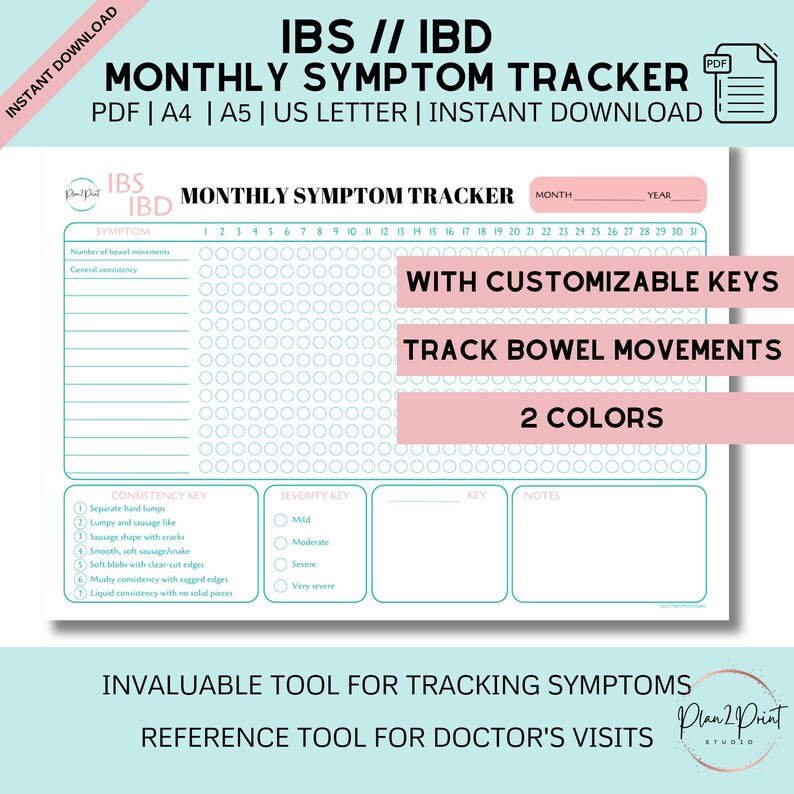 Printable Monthly IBS IBD Symptom Tracker Severity Health - Etsy