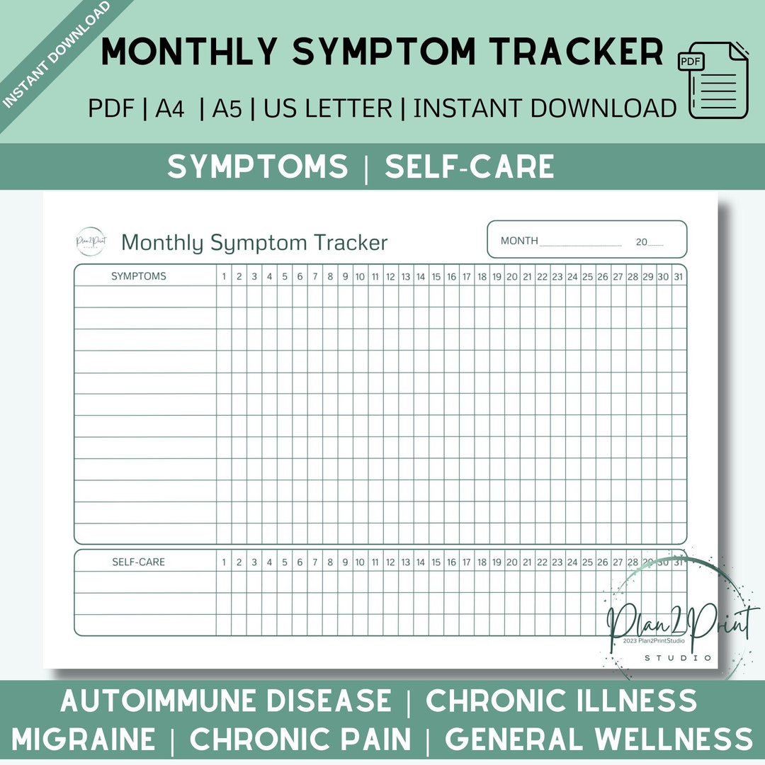 Printable Monthly Symptom Tracker, Chronic Illness, Pain Tracker ...