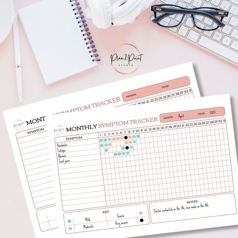 Printable Monthly Symptom Tracker, Severity Key, Customizable, Chronic ...