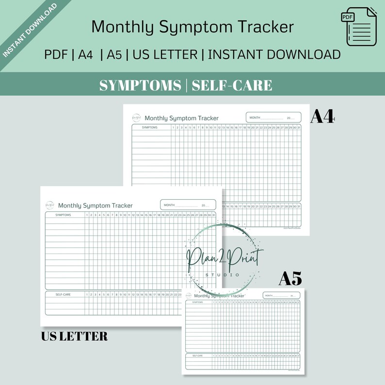 Printable Monthly Symptom Tracker, Chronic Illness, Pain Tracker, Symptom Journal, Autoimmune ...
