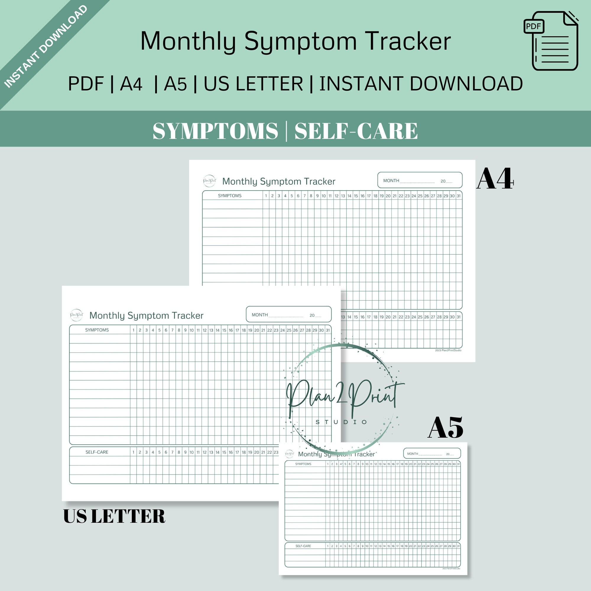 Printable Monthly Symptom Tracker, Chronic Illness, Pain Tracker ...
