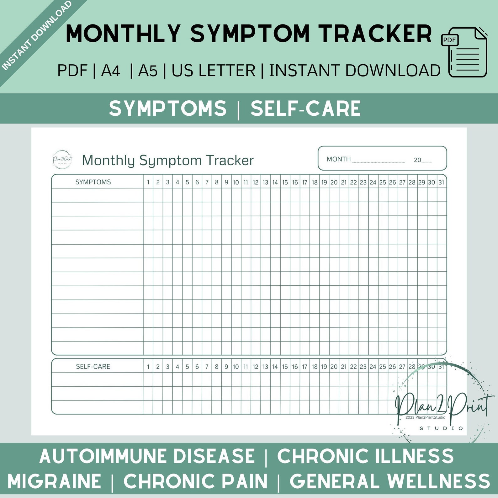 Printable Monthly Symptom Tracker Chronic Illness Pain - Etsy