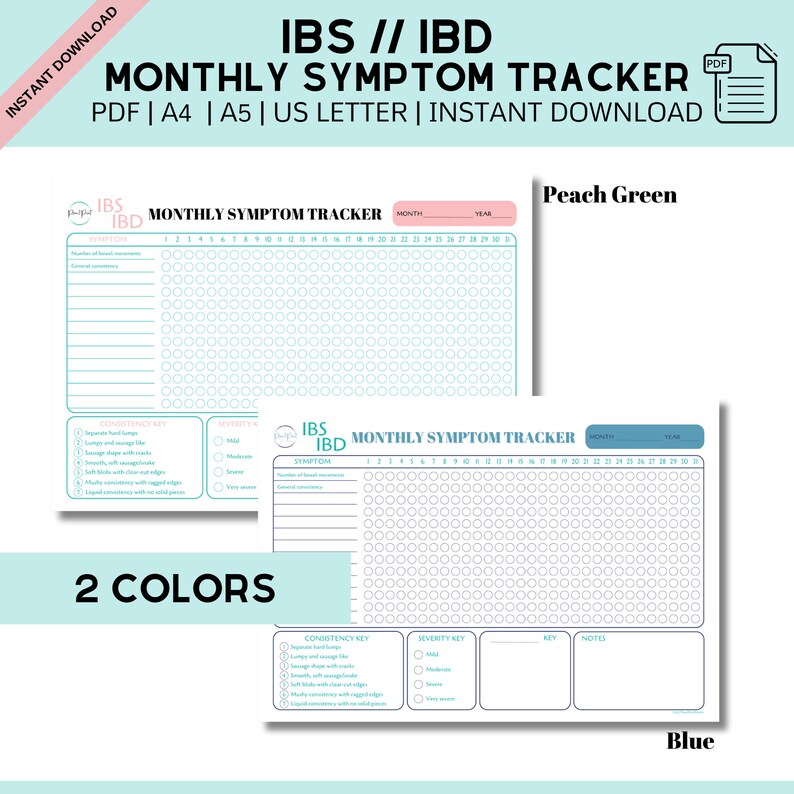 Printable Monthly IBS IBD Symptom Tracker Severity Health - Etsy