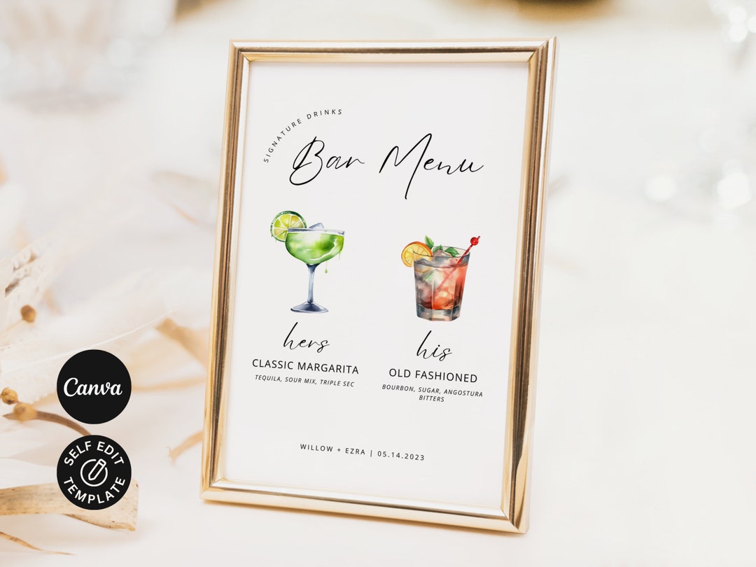 Editable Bar Menu Template Modern Drink Menu Minimalist - Etsy