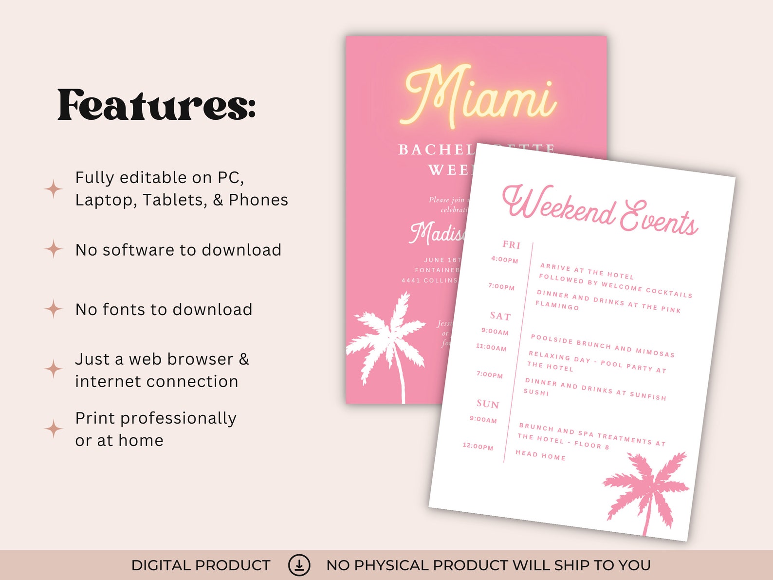 Editable Miami Bachelorette Weekend Invitation & Itinerary Template ...