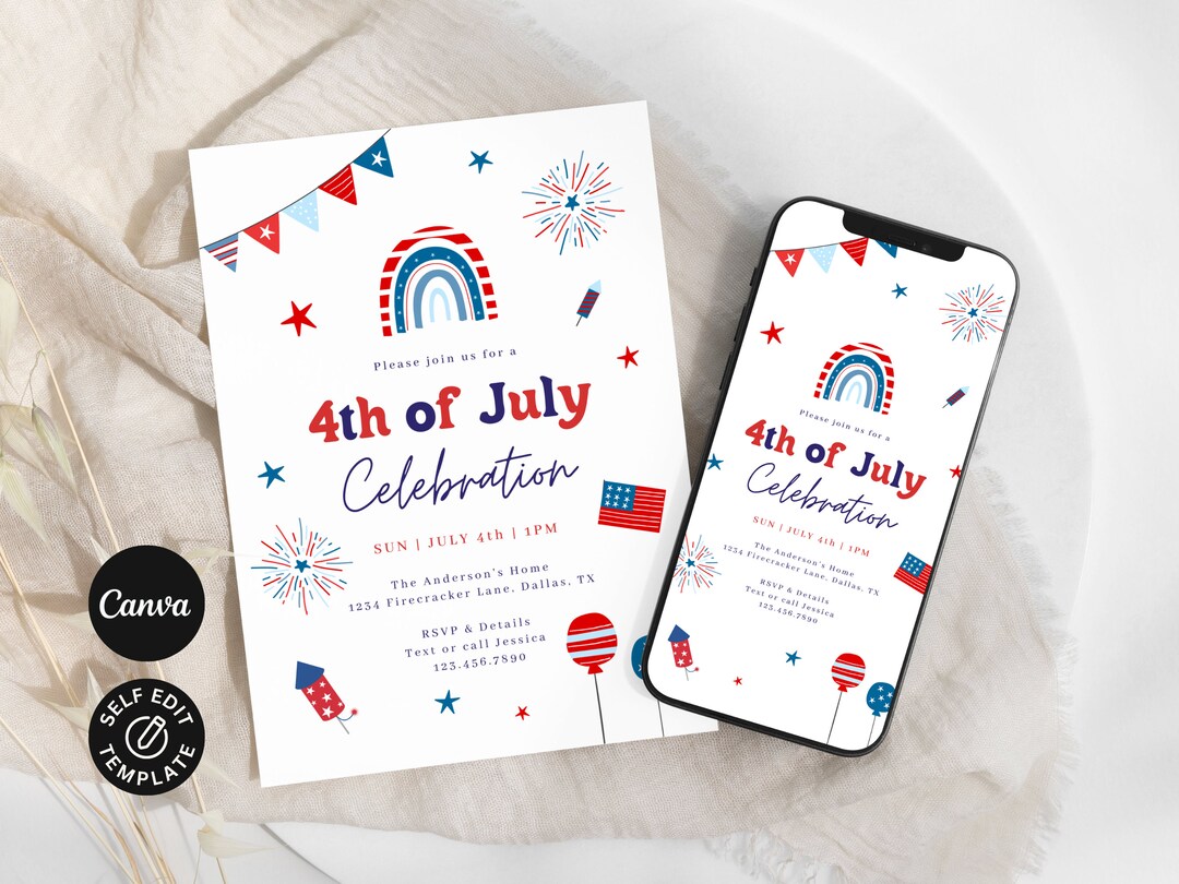 4th of July Invite Template, Editable 4th of July Party Invitation ...