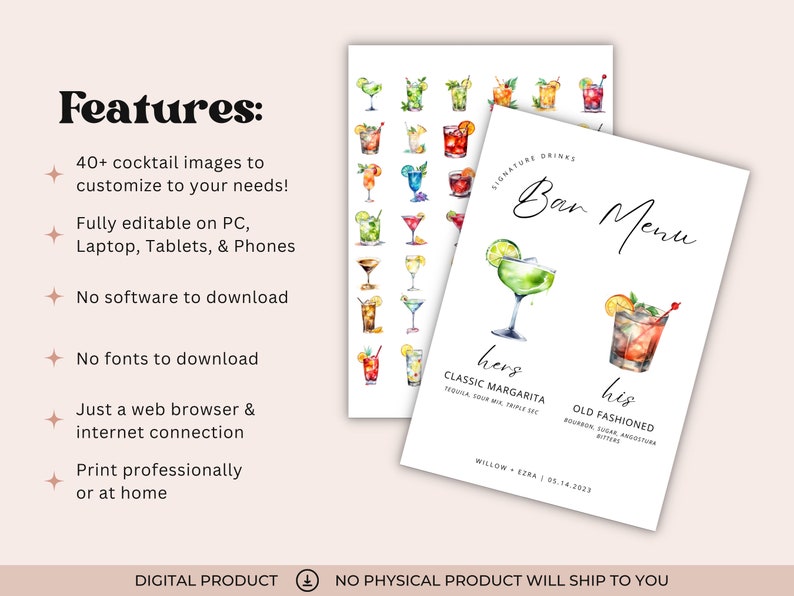 Editable Bar Menu Template Modern Drink Menu Minimalist - Etsy