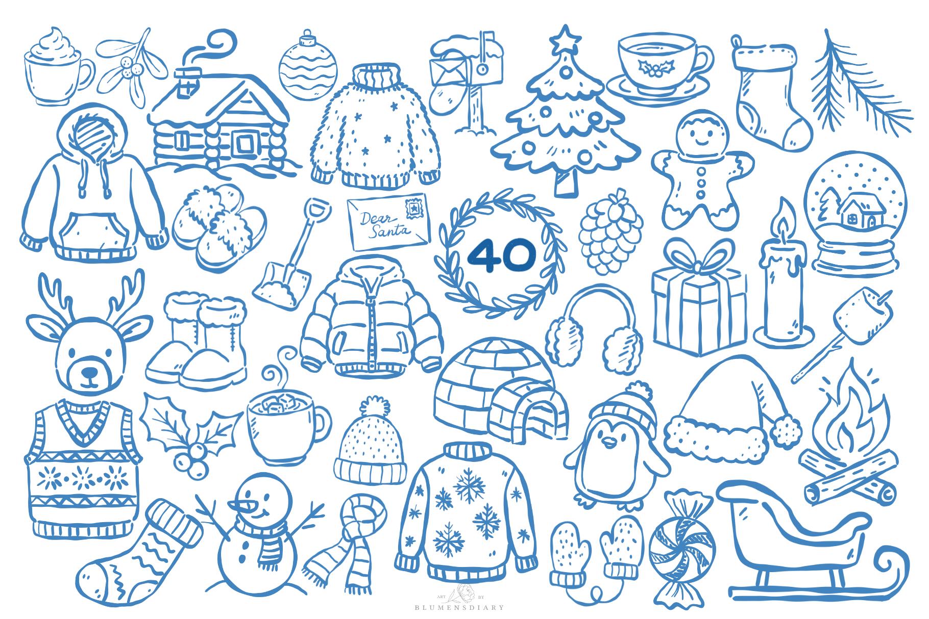 Winter Doodles Clipart: Snow Day Line Art (digital Download) - Etsy
