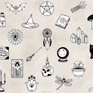 Halloween Witch Line Art Clipart: Spooky Graphics, Seamless Patterns ...