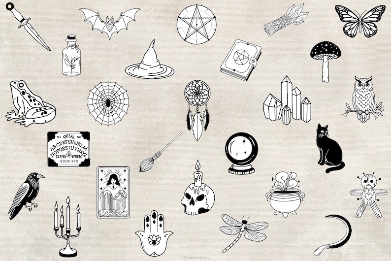 Halloween Witch Line Art Clipart: Spooky Graphics, Seamless Patterns ...