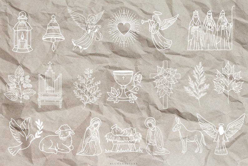 Nativity Scene Clipart: Holy Night Line Art Doodles (PNG, SVG, EPS) - Etsy