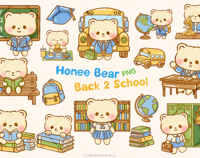 Back to School Clipart, Teddy Bear School Clipart, Multicolor, School ...