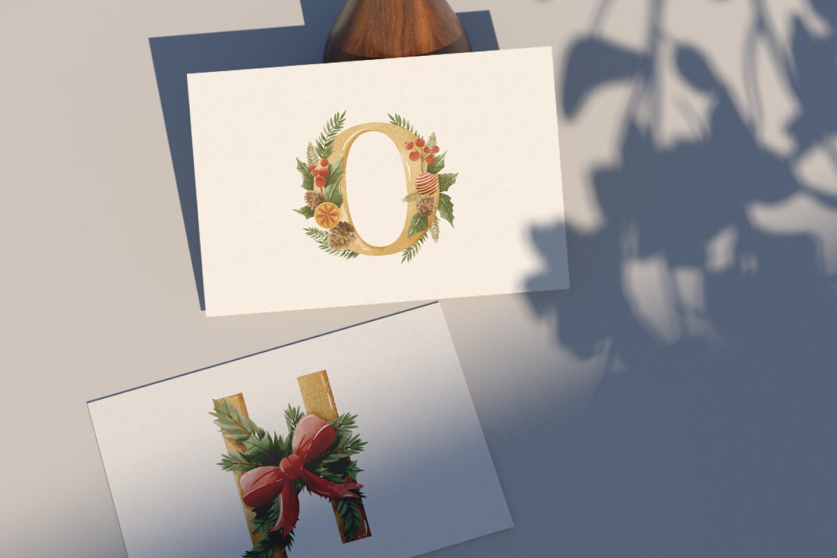 Watercolor Golden Christmas Alphabets Letters Clipart - Etsy