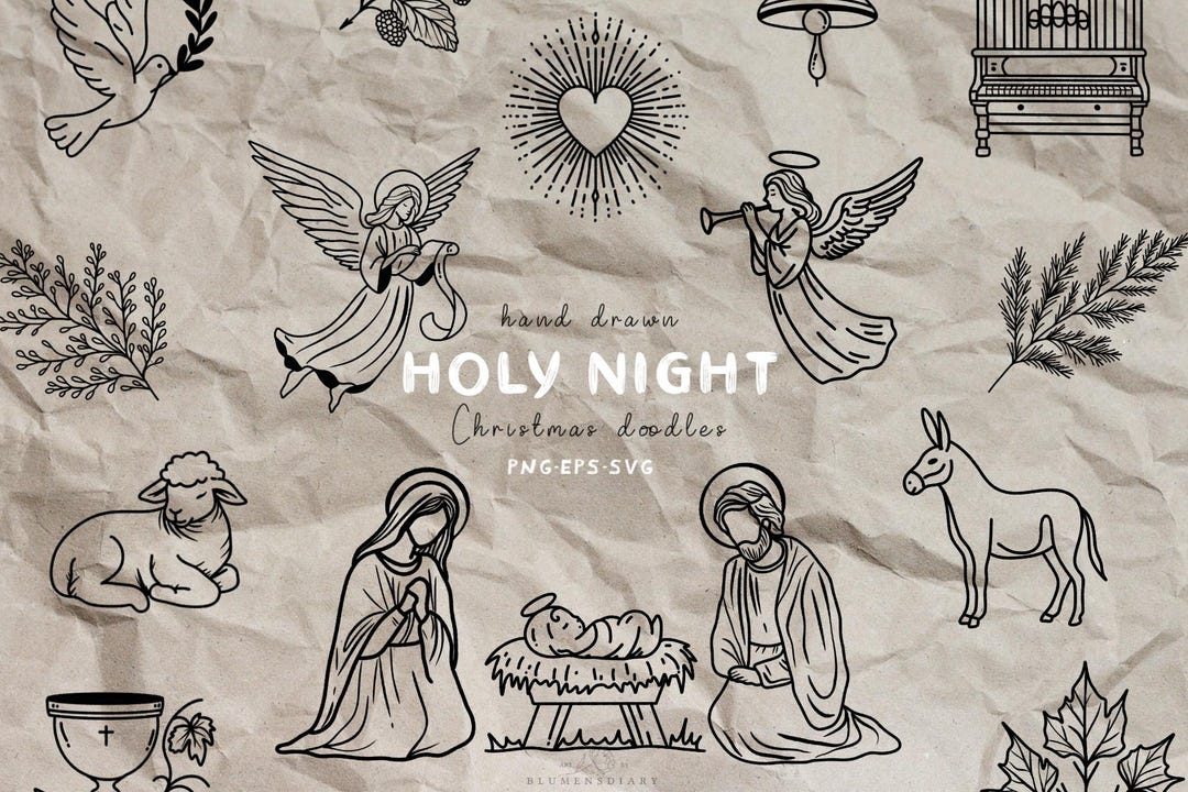 Nativity Scene Clipart: Holy Night Line Art Doodles (PNG, SVG, EPS) - Etsy