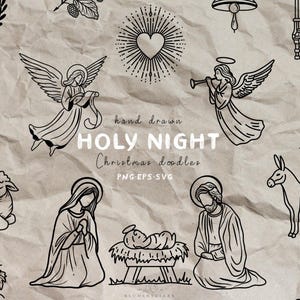 Nativity Scene Clipart: Holy Night Line Art Doodles (PNG, SVG, EPS) - Etsy