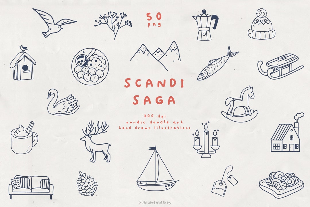 Scandinavian Doodle Line Art: Nordic PNG Elements (digital Download) - Etsy