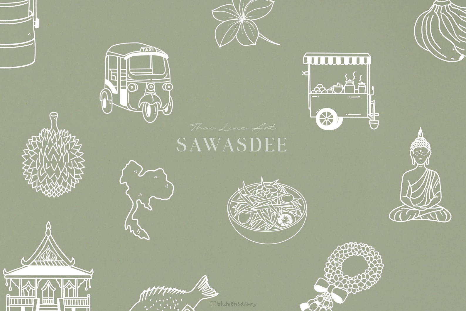 Thai Line Art Clipart: Sawasdee Doodle Elements (300 DPI) - Etsy