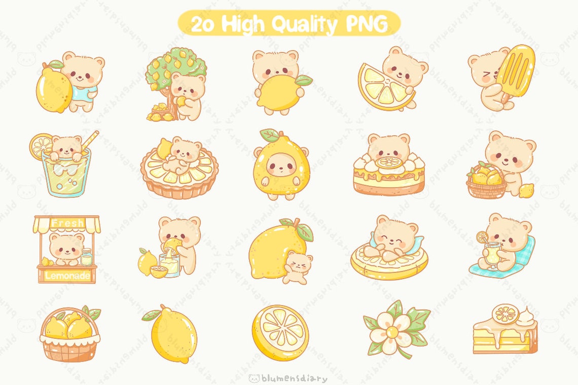Kawaii Bear Lemon Delights Clipart -20 High-quality Pngs Illustration ...