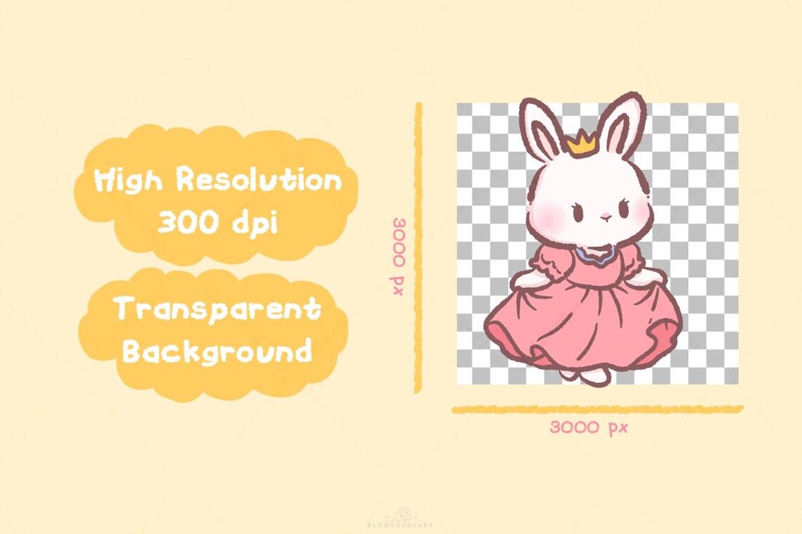 Kawaii Princess Bunny Clipart: Bunny Illustrations PNG Fairytale Pink ...
