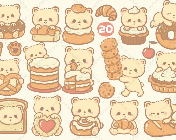 Cute Kawaii Printable Bear Bakery Clipart Set / Commercial Use/ PNG ...