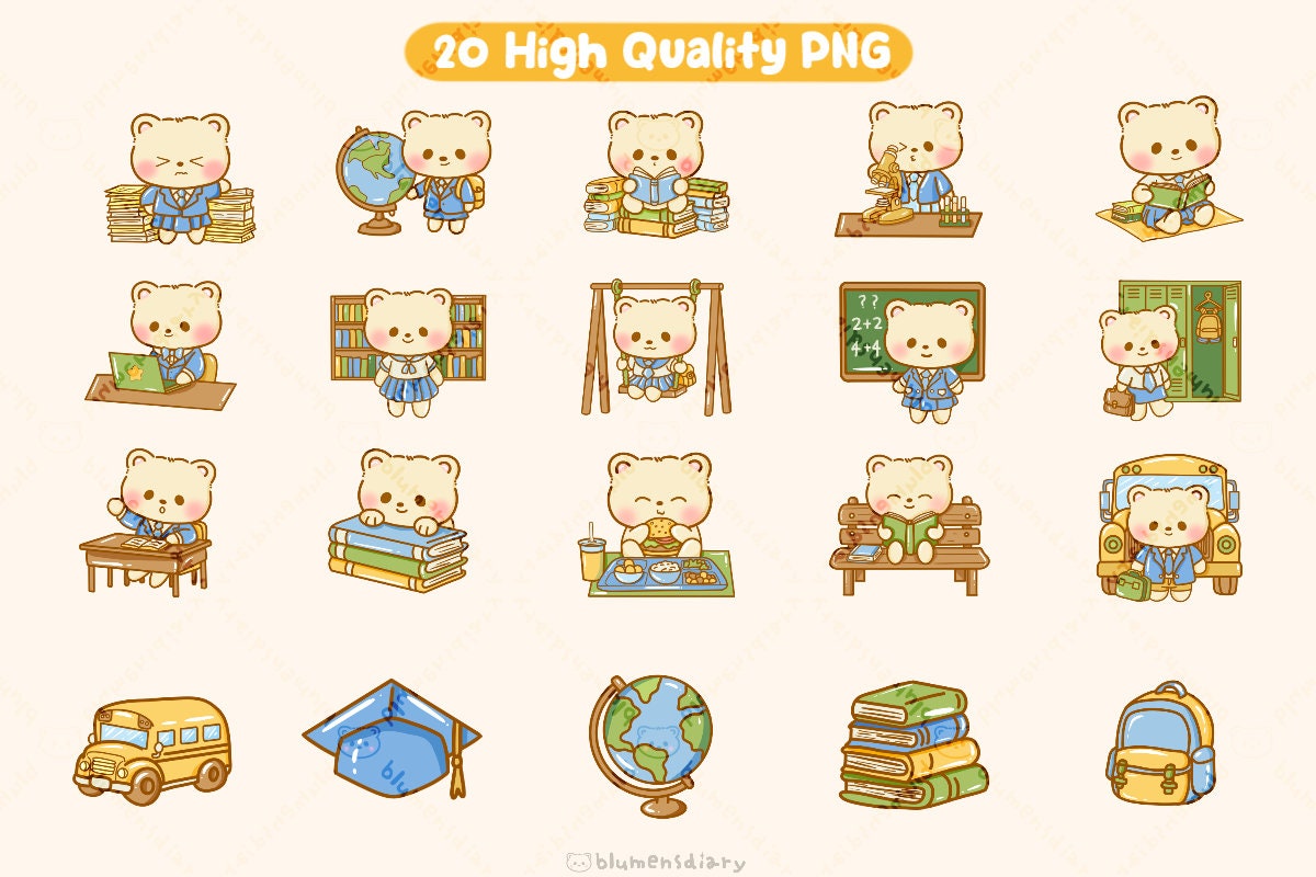 High Quality Back to School Kawaii Bear Clipart - 20 High-quality Pngs ...