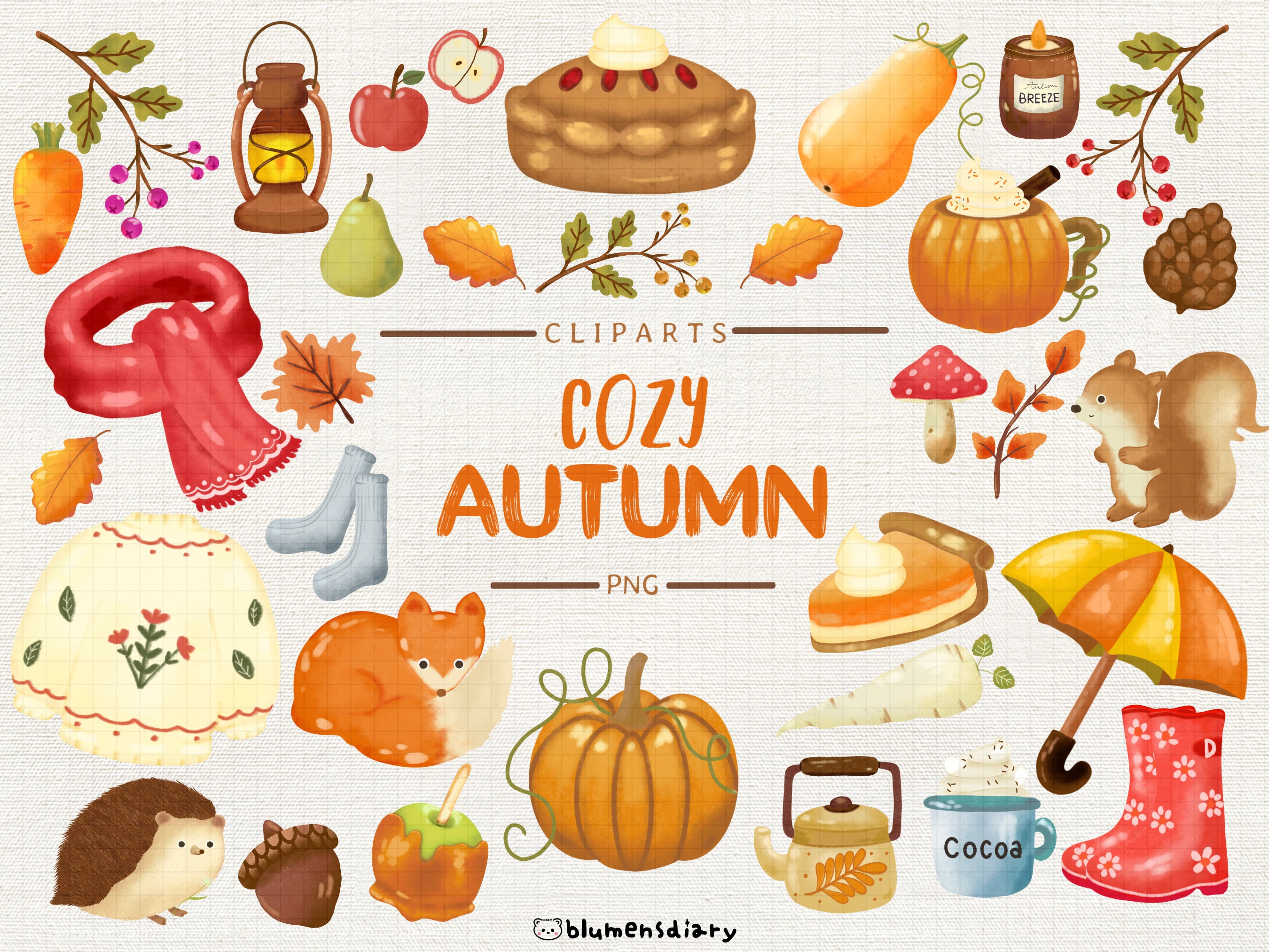 Cozy Autumn Clipart Set: Kawaii Fall Animals, Pumpkins (PNG) - Etsy