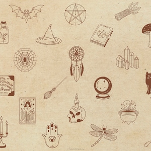 Halloween Witch Line Art Clipart: Spooky Graphics, Seamless Patterns ...