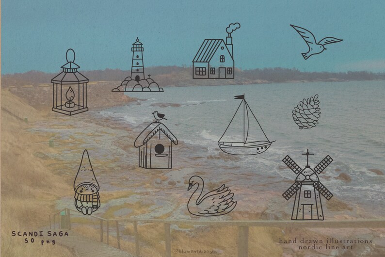 Scandinavian Doodle Line Art: Nordic PNG Elements (digital Download) - Etsy