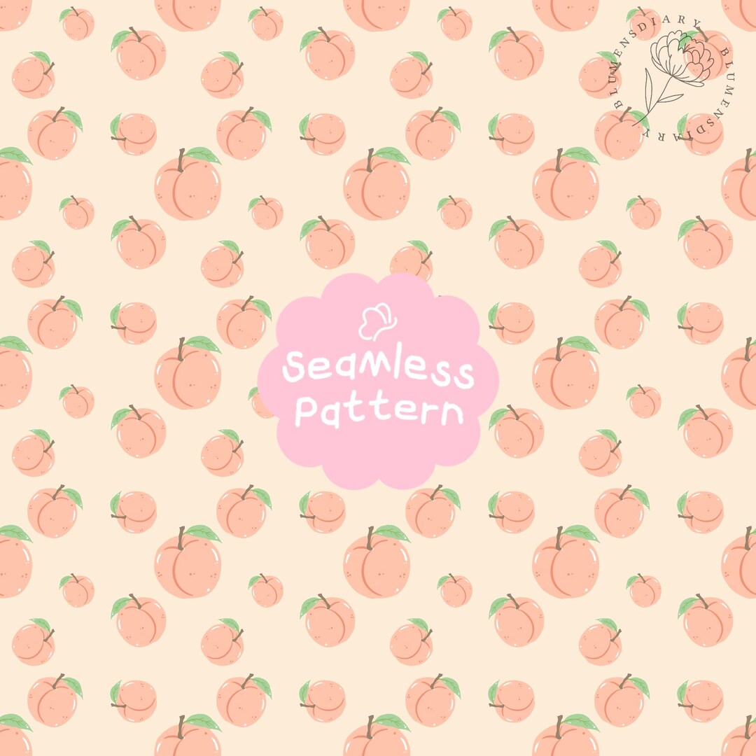 Kawaii Fruit Seamless Pattern: Peaches Soft Pastel Food Background ...
