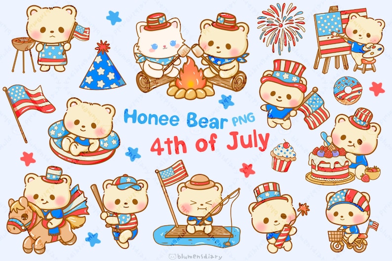 High-quality Kawaii Bear 4th of July Clipart - 20 High-quality Pngs ...