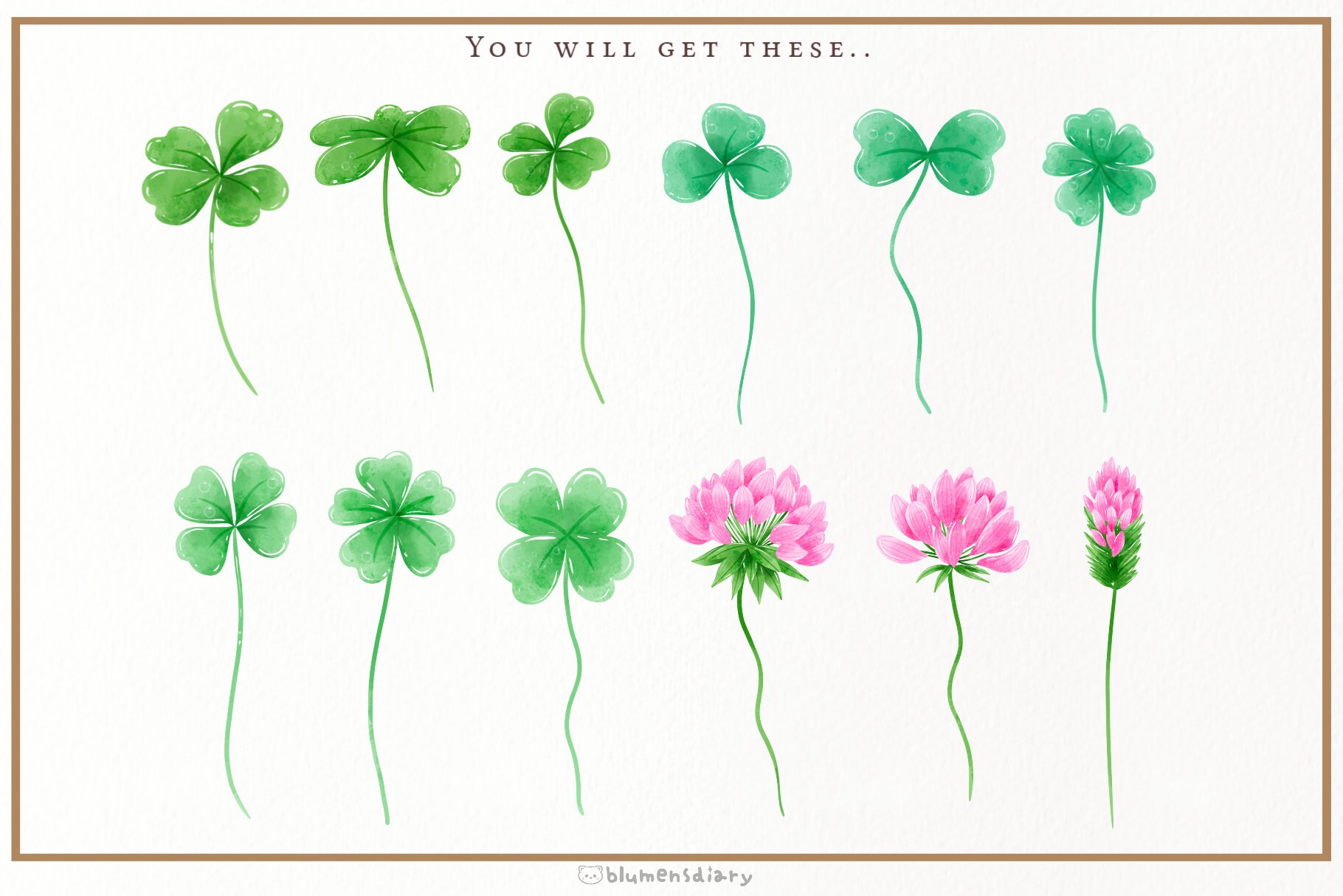 Watercolor Lucky Clover Clipart: St. Patrick's Day PNG (digital ...