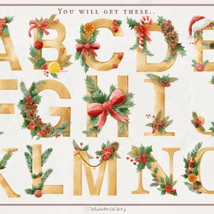 Watercolor Golden Christmas Alphabets Letters Clipart | High-quality ...