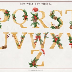Watercolor Golden Christmas Alphabets Letters Clipart | High-quality ...