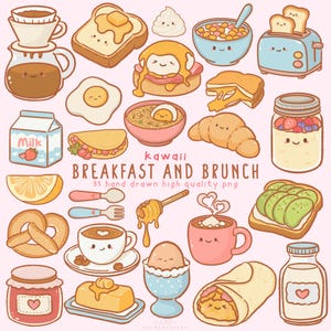 Kawaii Breakfast and Brunch Clipart Cute Food PNG Set 35 High Quality ...