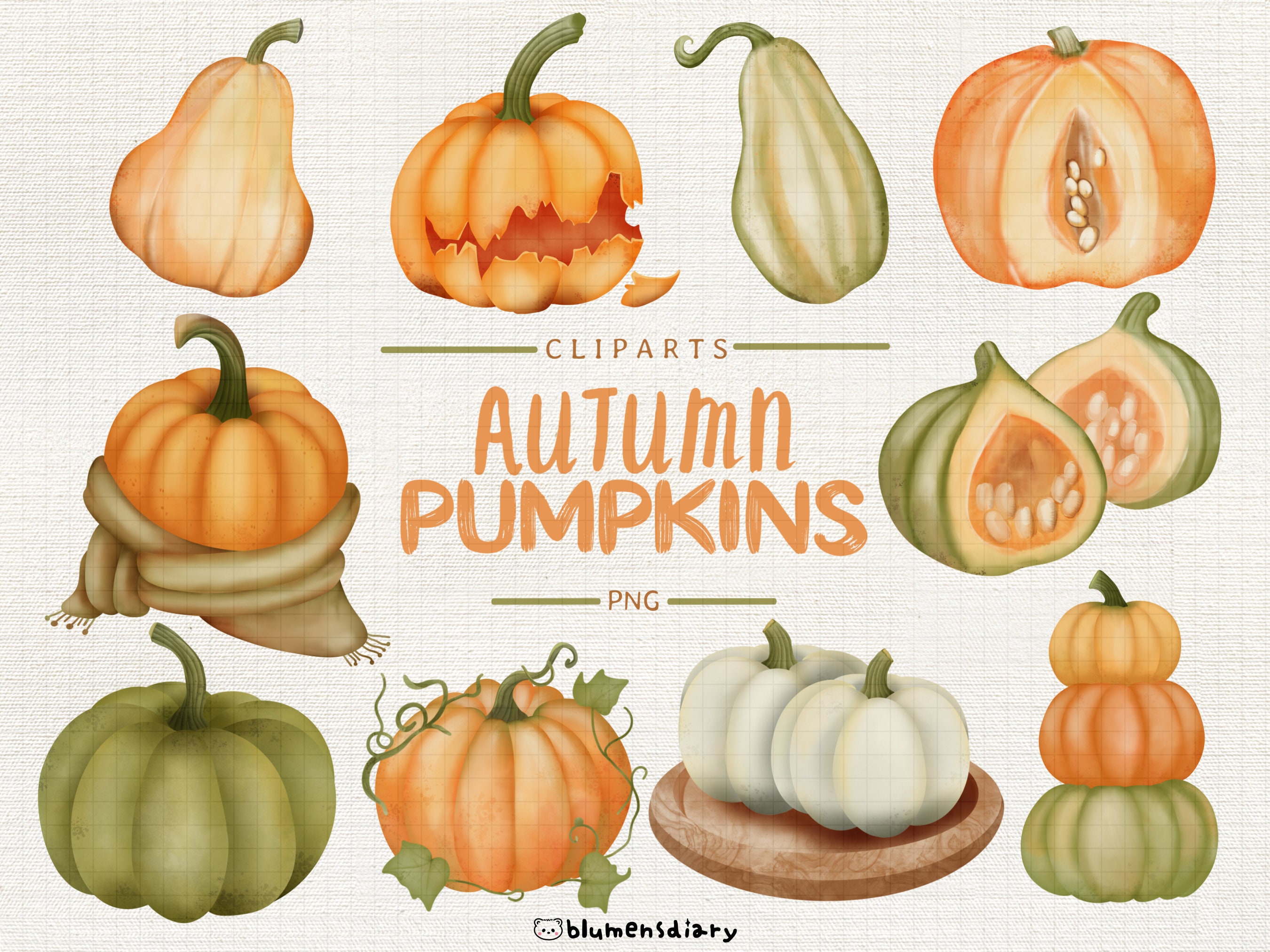 Watercolor Autumn Pumpkins Clip Art Set - Fall Holiday Elements Clip ...