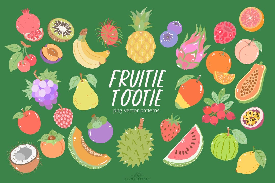 Fruits Clipart Set | PNG, SVG, Seamless Patterns | Cute SVG Fruit ...