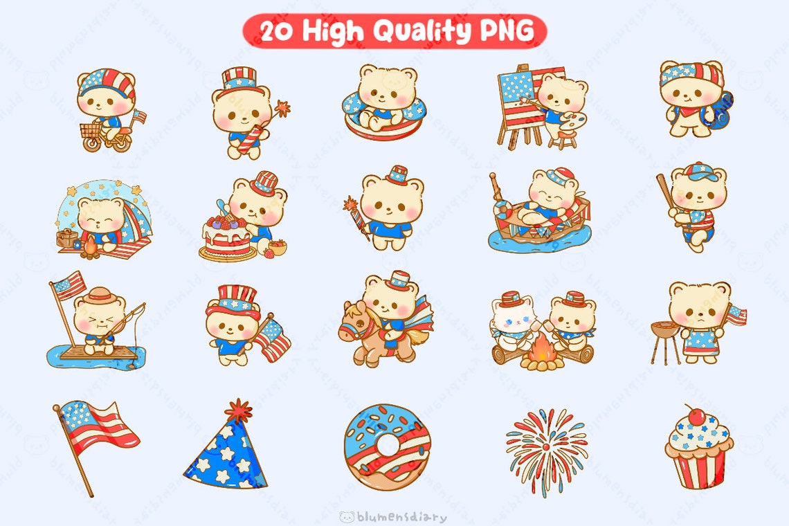 High-quality Kawaii Bear 4th of July Clipart - 20 High-quality Pngs ...