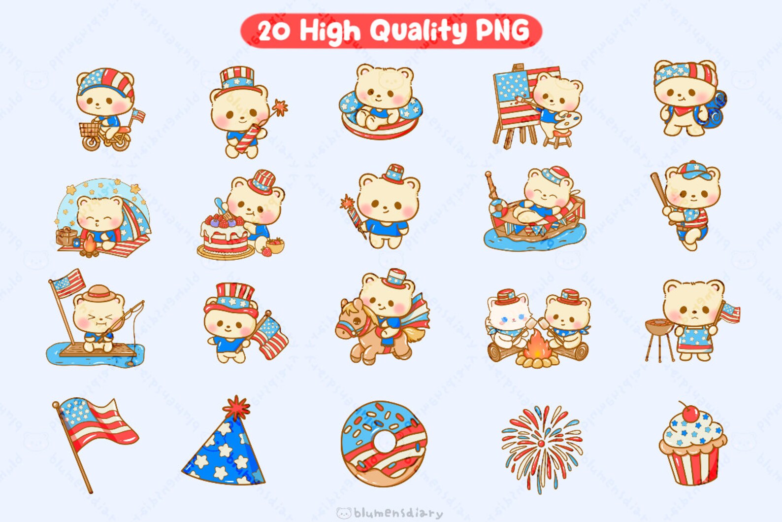 High-quality Kawaii Bear 4th of July Clipart - 20 High-quality Pngs ...