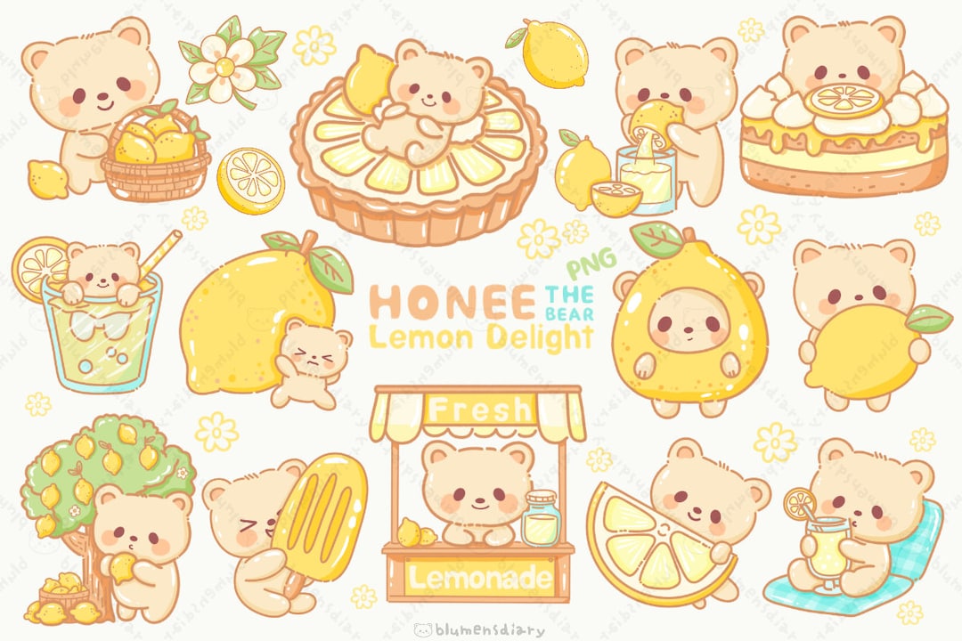 Kawaii Bear Lemon Delights Clipart -20 High-quality Pngs Illustration ...