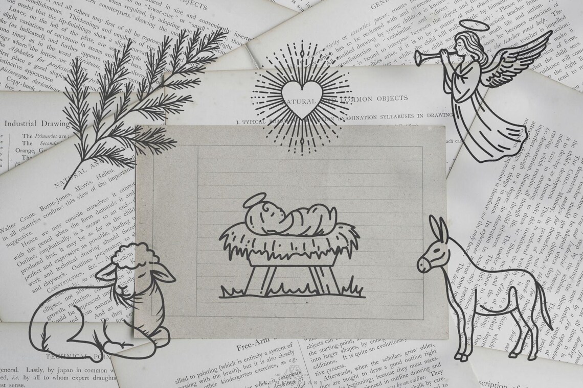 Nativity Scene Clipart: Holy Night Line Art Doodles (PNG, SVG, EPS) - Etsy
