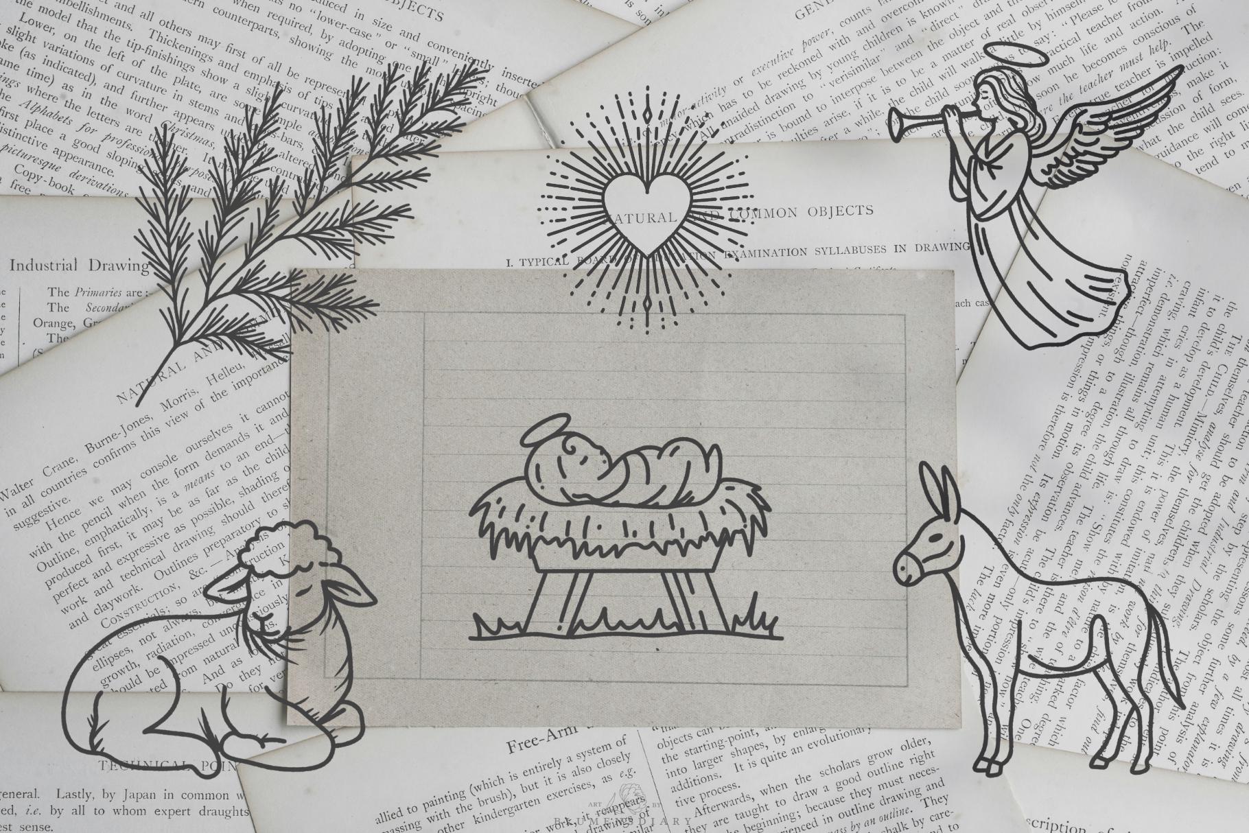 Nativity Scene Clipart: Holy Night Line Art Doodles (PNG, SVG, EPS) - Etsy